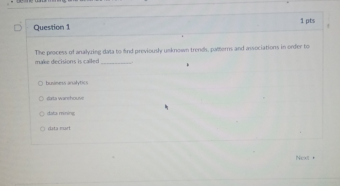 Solved Question 11 ﻿ptsThe process of analyzing data to find | Chegg.com