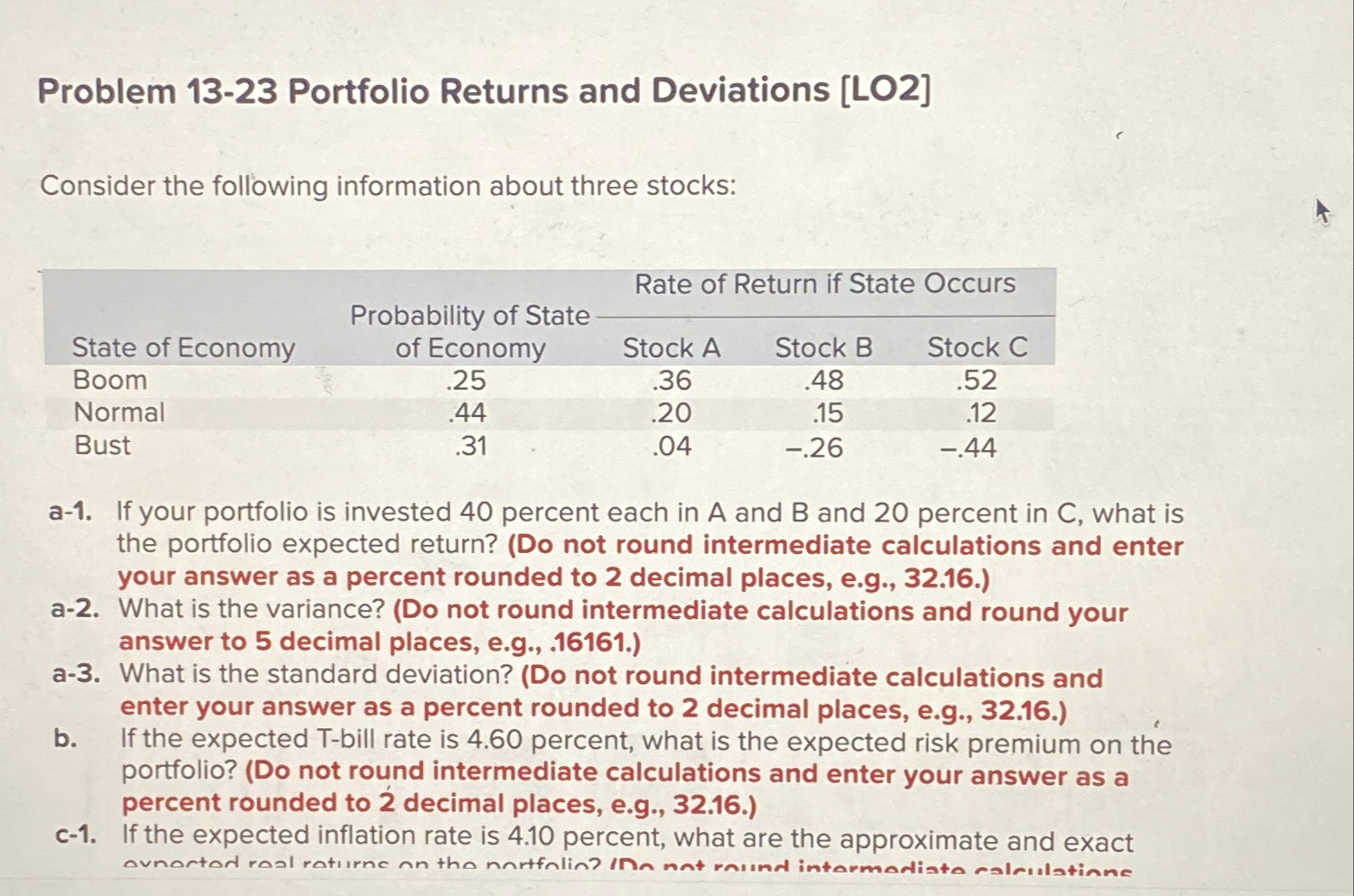 Solved Problem 13-23 ﻿Portfolio Returns and Deviations | Chegg.com