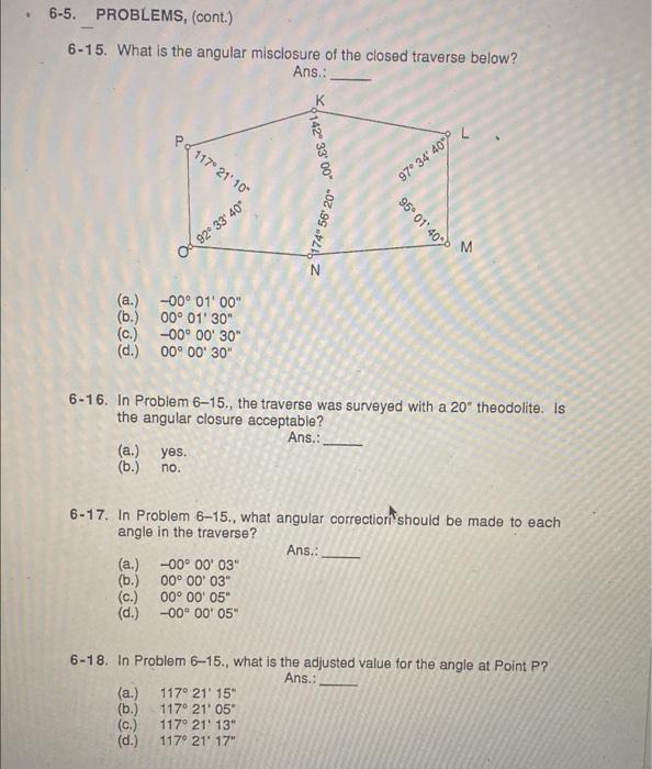 Solved 6-15. What is the angular misclosure of the closed | Chegg.com