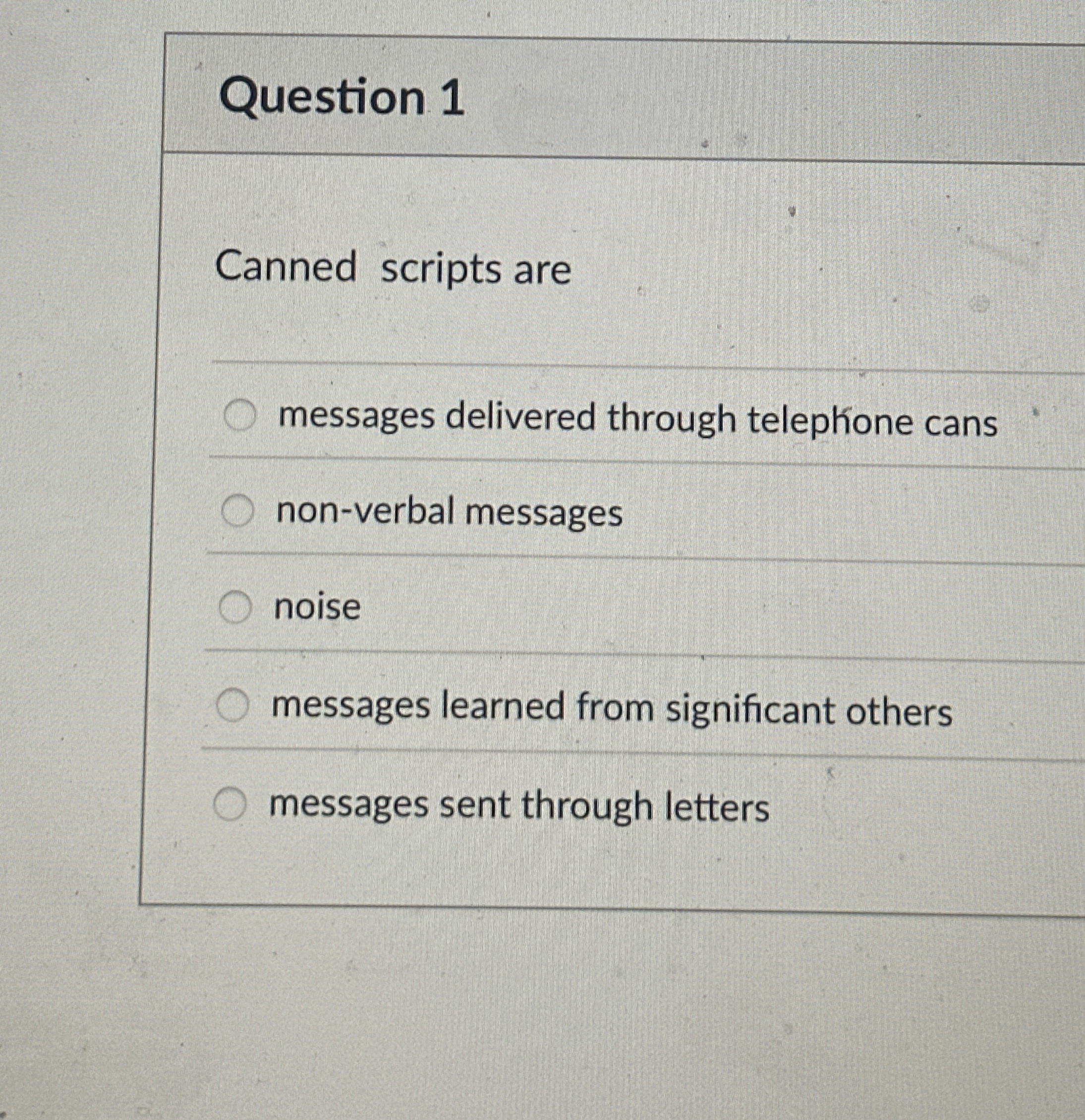 Solved Question 1Canned scripts aremessages delivered | Chegg.com
