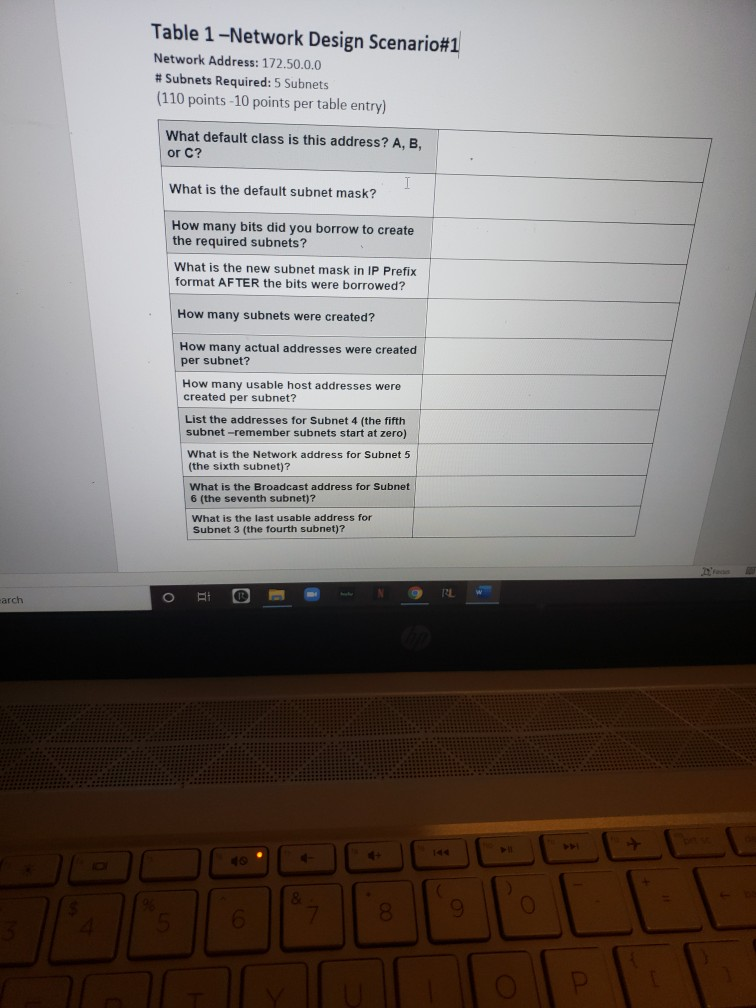 Solved Table 1 -Network Design Scenario#1 Network Address: | Chegg.com