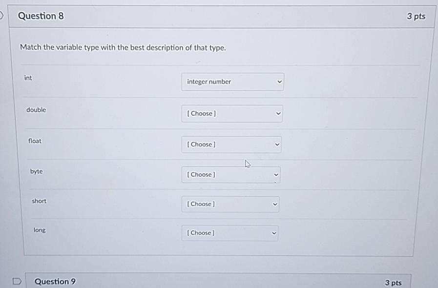 Solved Question 83 ﻿ptsMatch the variable type with the best | Chegg.com