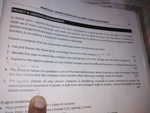 Solved MANCOSA: HIGHER CERTIFICATE IN SUPPLY CHAIN | Chegg.com