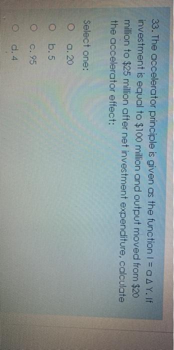 Solved 33. The accelerator principle is given as the | Chegg.com