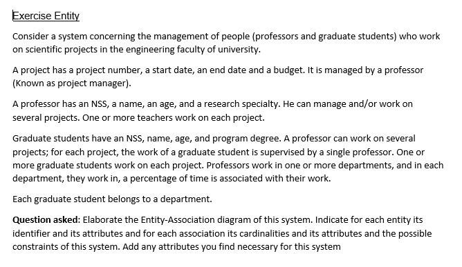 Solved Exercise Entity Consider a system concerning the | Chegg.com