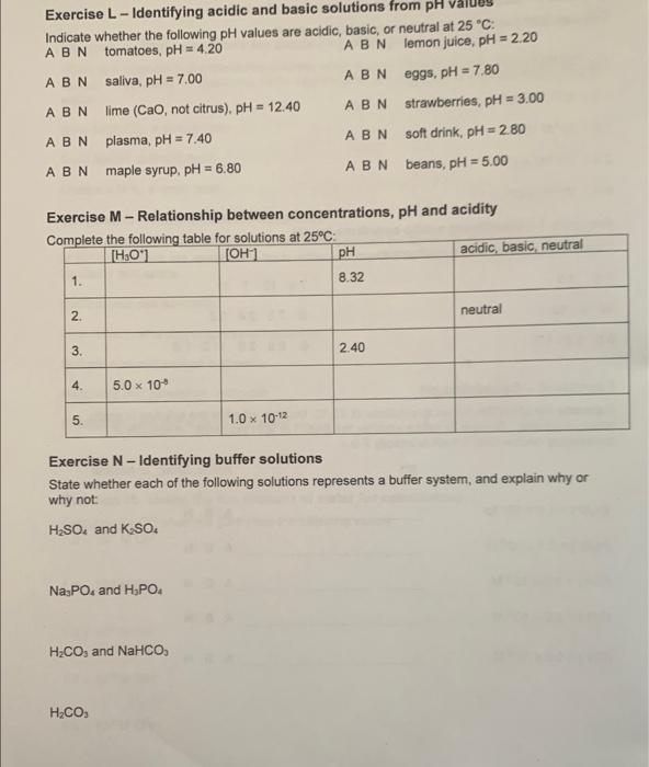 Solved Exercise L - Identifying acidic and basic solutions | Chegg.com