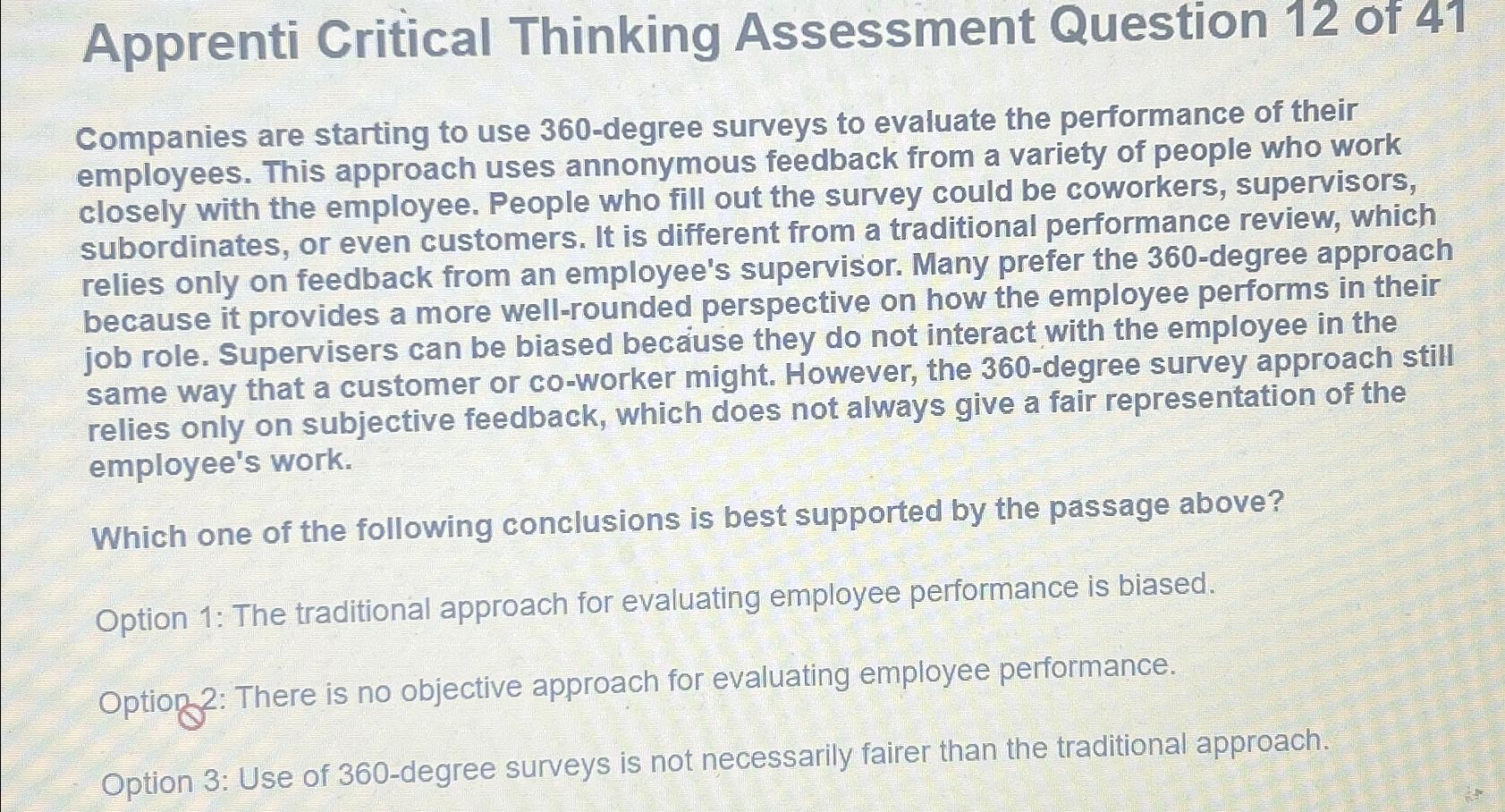 Solved Apprenti Critical Thinking Assessment Question 12 ﻿of | Chegg.com