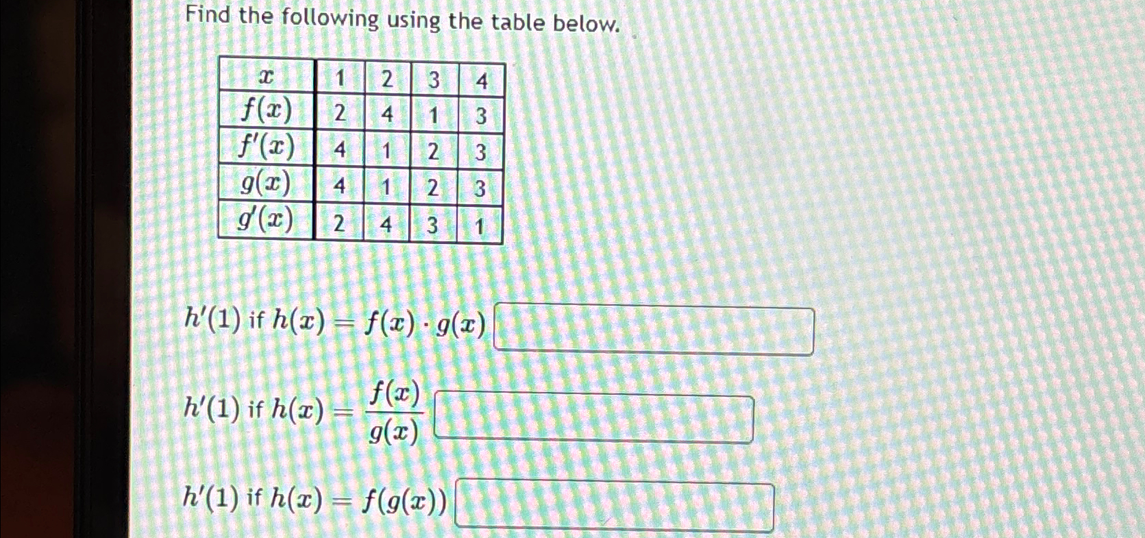 Solved Find the following using the table | Chegg.com