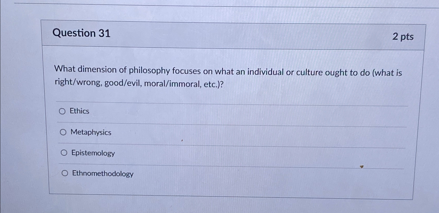 Solved Question 312 ﻿ptsWhat dimension of philosophy focuses | Chegg.com