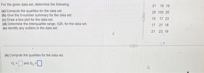 Solved For the given data set, determine the following. (a) | Chegg.com
