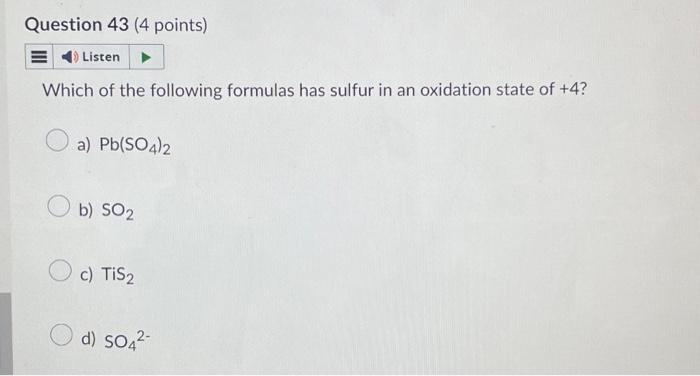 Solved Which of the following formulas has sulfur in an | Chegg.com