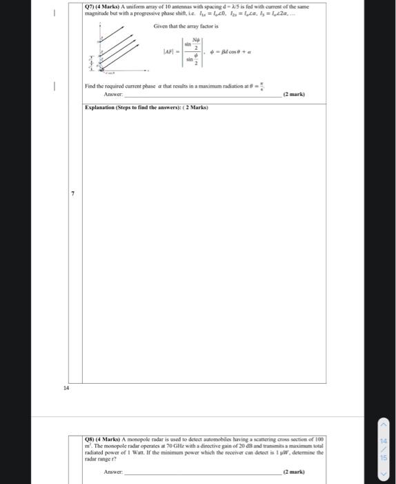 Solved 07) (4 Marks) A uniform array of 10 antennas with | Chegg.com