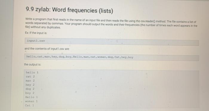 Solved 9 9 Zylab Word Frequencies Lists Write A Program