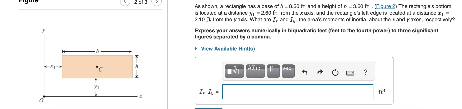 Solved As shown, a rectangle has a base of b=8.60ft ﻿and a | Chegg.com