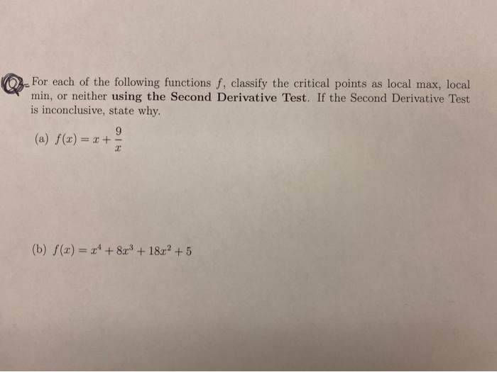 Solved For each of the following functions f, classify the | Chegg.com