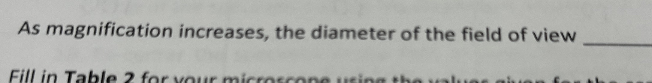 Solved As magnification increases, the diameter of the field | Chegg.com