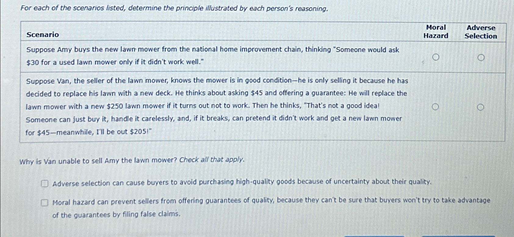 Solved For each of the scenarios listed, determine the | Chegg.com