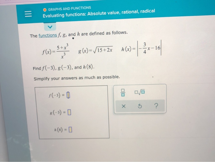 Solved GRAPHS AND FUNCTIONS Evaluating functions: Absolute | Chegg.com