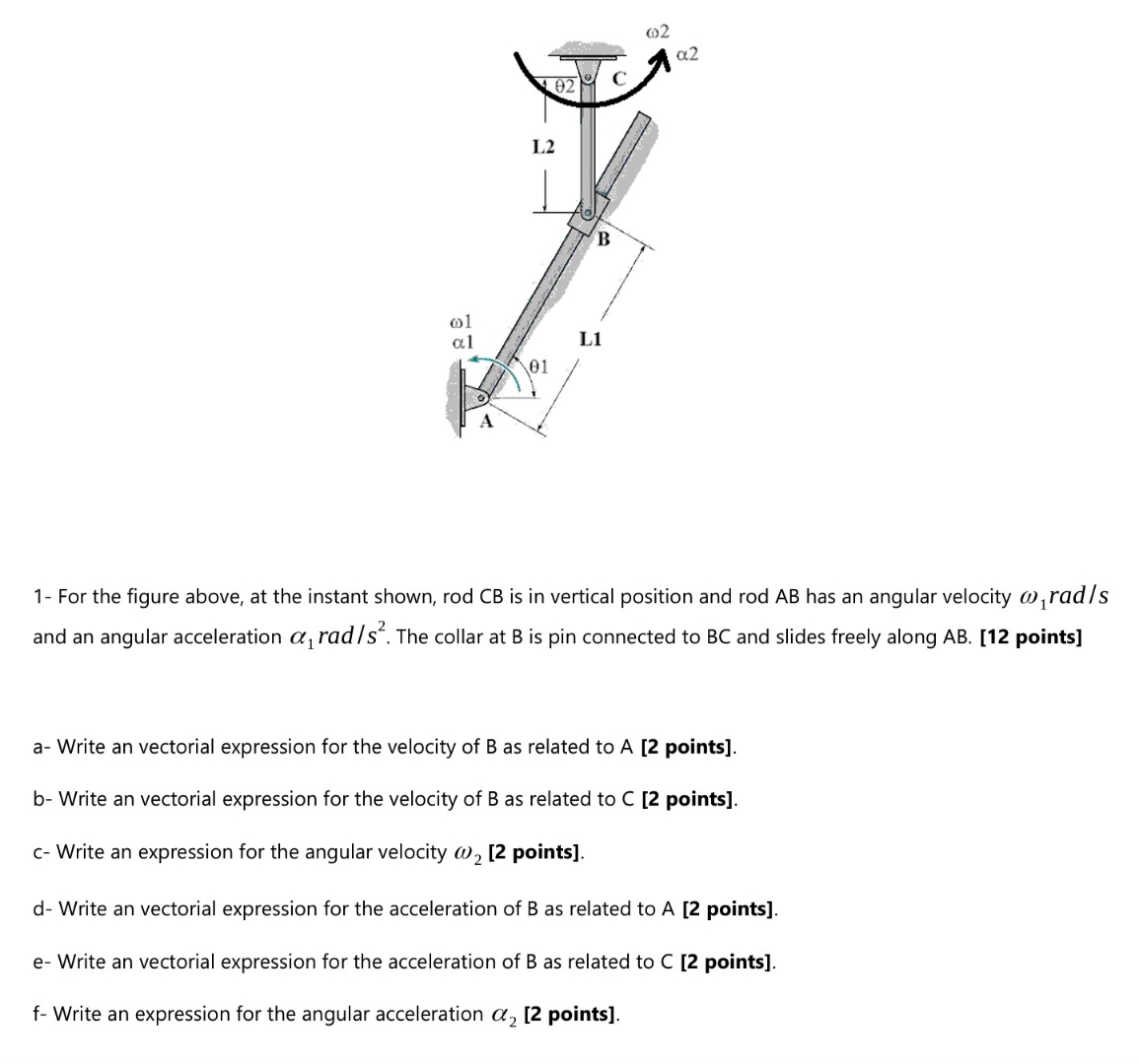 Solved 1- ﻿For the figure above, at the instant shown, rod | Chegg.com