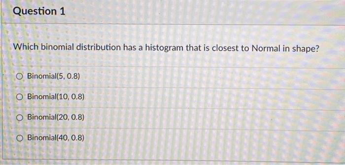 Solved Which binomial distribution has a histogram that is | Chegg.com
