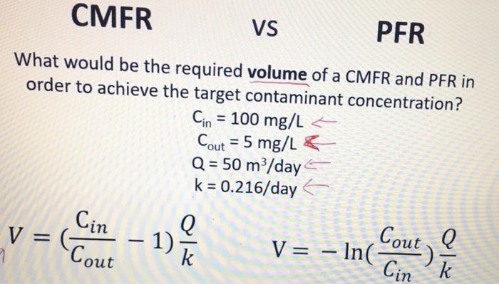Solved CMFR VS PER What would be the required volume of a | Chegg.com