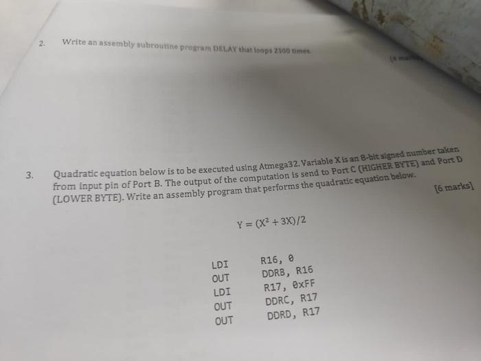 Solved 2 Write An Assembly Subroutine Program Delay That