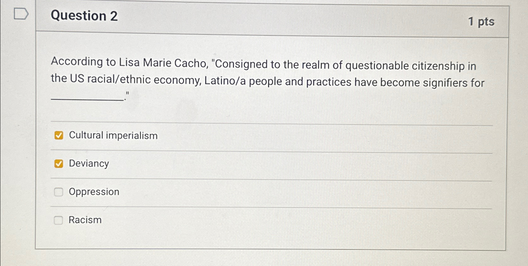 Solved Question 21 ﻿ptsAccording to Lisa Marie Cacho, | Chegg.com