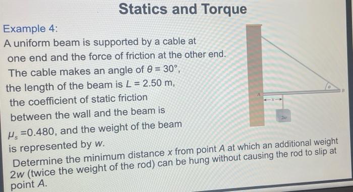 Solved Statics and Torque Example 4: A uniform beam is | Chegg.com