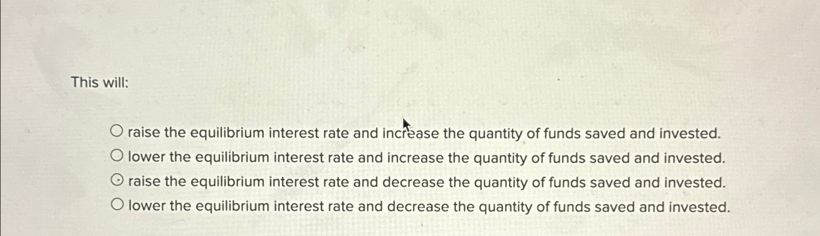 Solved This will:raise the equilibrium interest rate and | Chegg.com