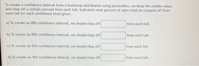Solved To create a confidence interval from a bootstrap | Chegg.com