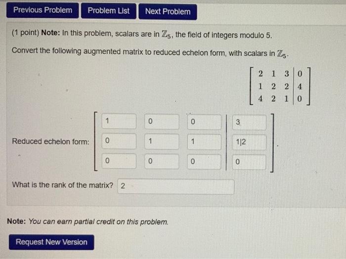 Solved (1 point) Note: In this problem, scalars are in Z5, | Chegg.com