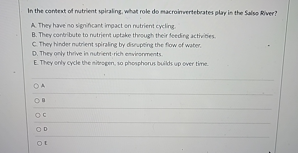 Solved In The Context Of Nutrient Spiraling What Role Do
