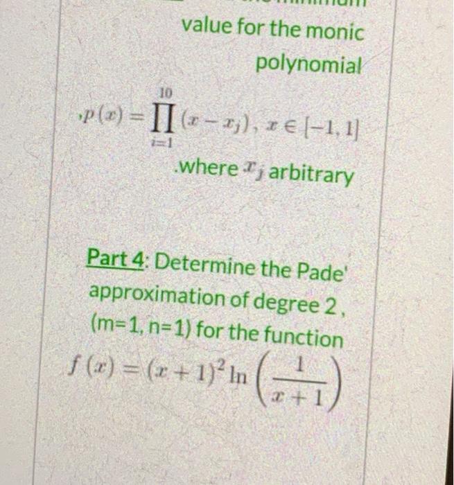 Solved value for the monic polynomial 10 »p(x) = II (0 – | Chegg.com