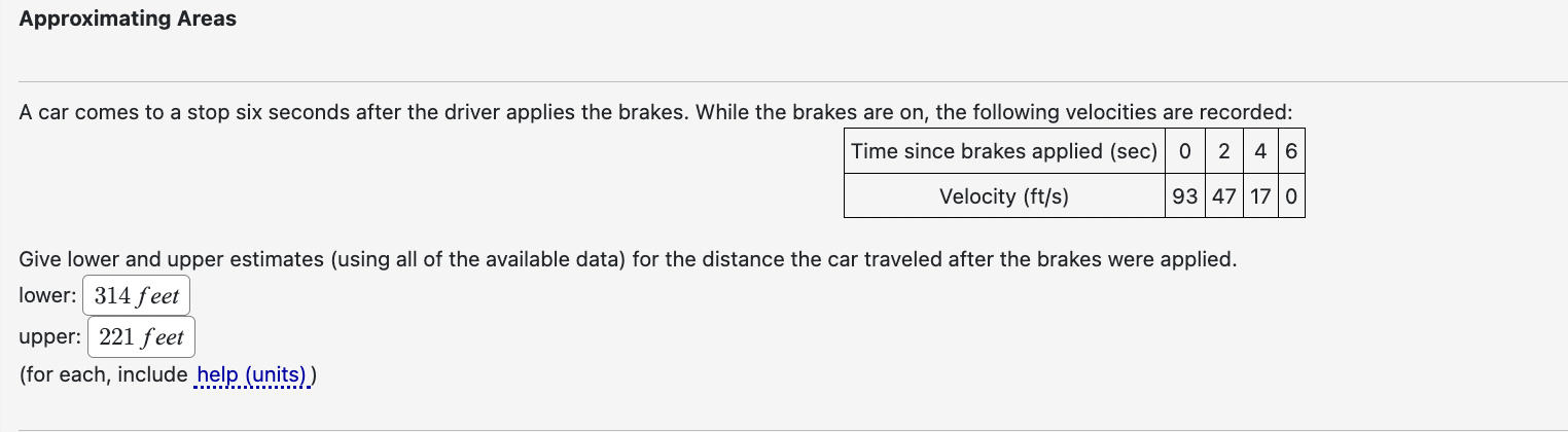 Solved Approximating AreasA car comes to a stop six seconds | Chegg.com