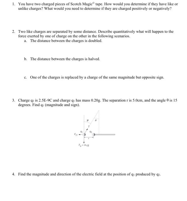 Solved 1. You have two charged pieces of Scotch Magic tape. | Chegg.com