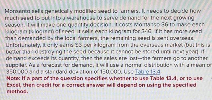 Solved Monsanto sells genetically modified seed to farmers. | Chegg.com