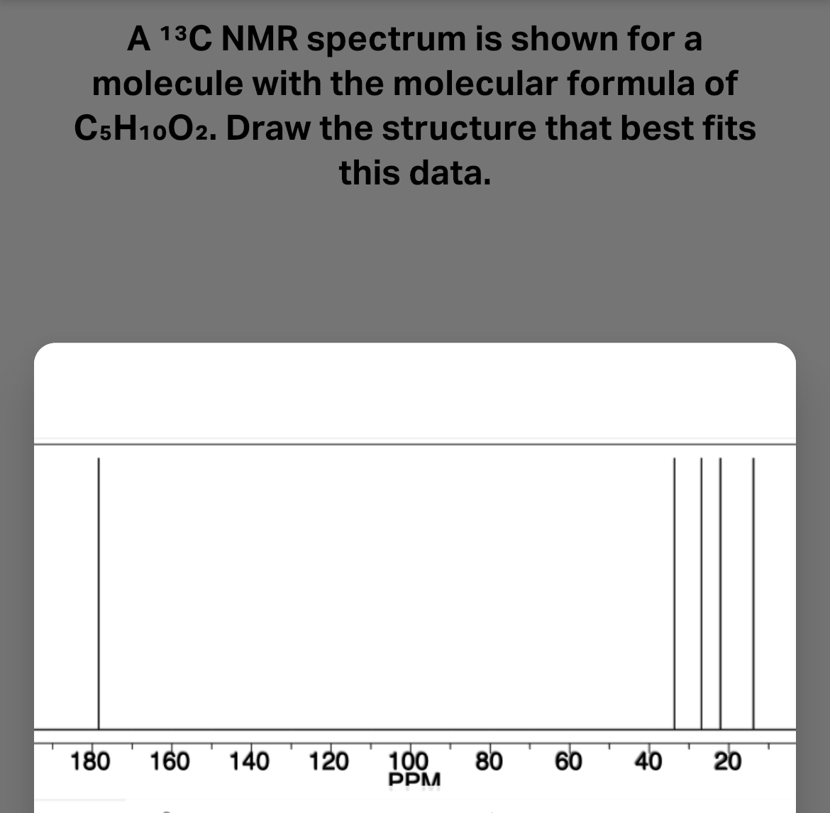 Solved A ?13C ﻿NMR spectrum is shown for a molecule with the | Chegg.com