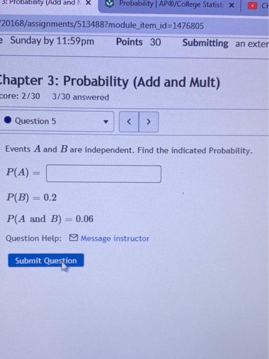 Solved 3: Probability (Add and X Probability APⓇ/College | Chegg.com
