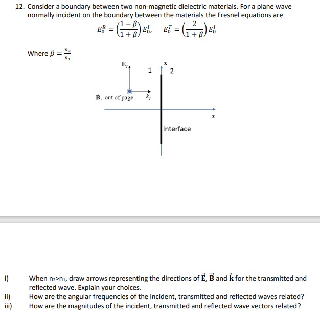 Solved Consider a boundary between two non-magnetic | Chegg.com
