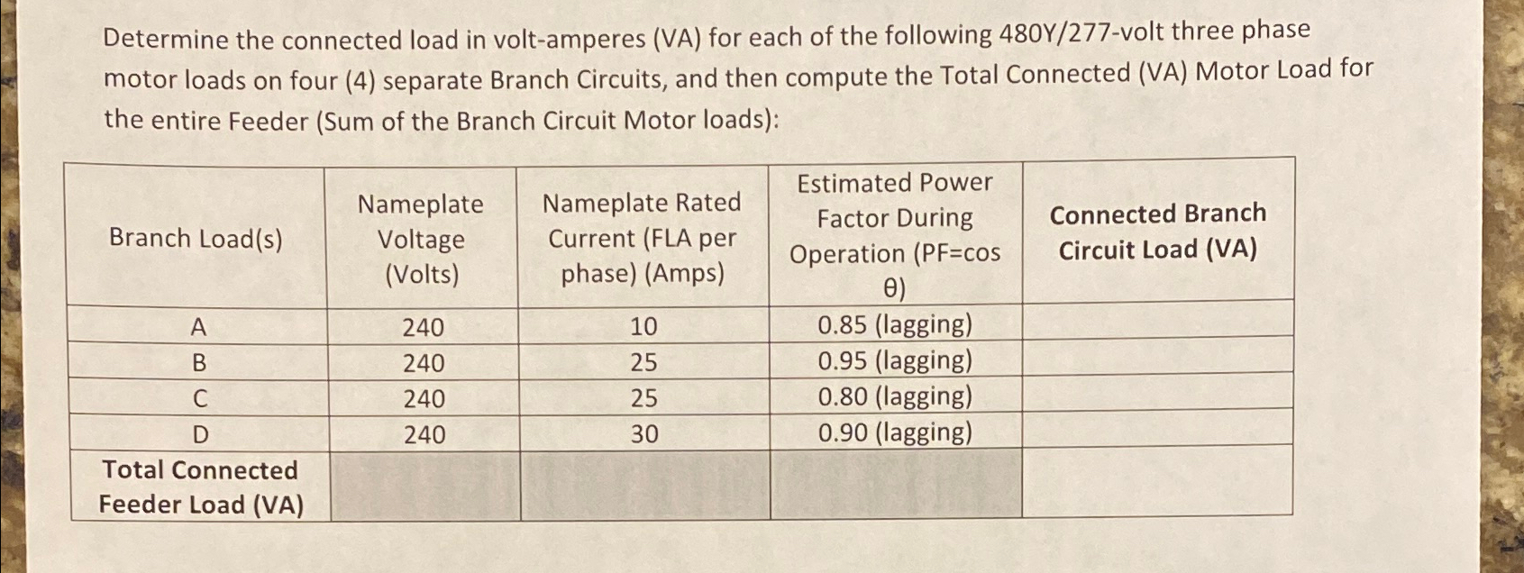 Solved Determine the connected load in volt-amperes (VA) | Chegg.com
