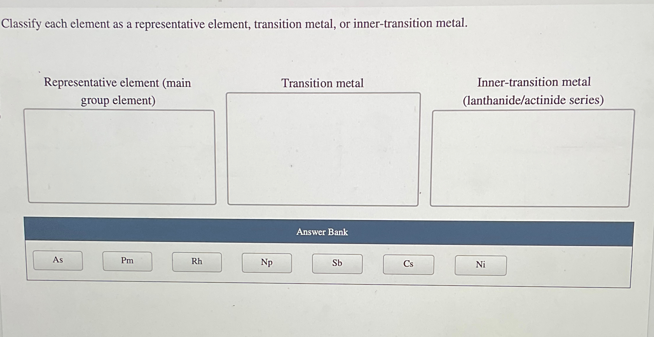 Solved Classify each element as a representative element, | Chegg.com
