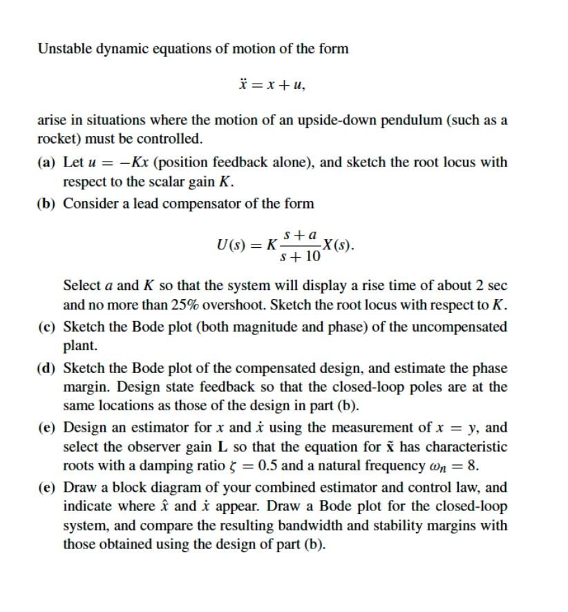 Solved Unstable dynamic equations of motion of the form | Chegg.com