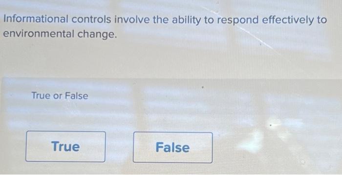 Solved Informational controls involve the ability to respond | Chegg.com