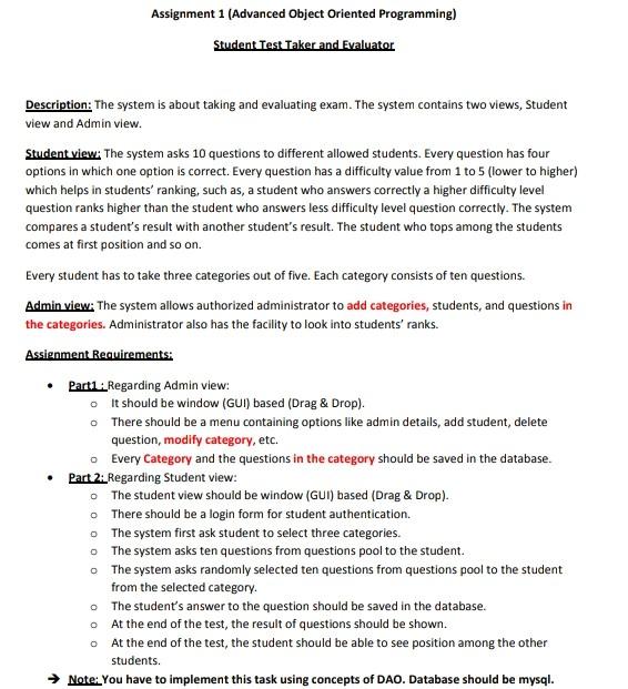 Solved Assignment 1 (Advanced Object Oriented Programming) | Chegg.com