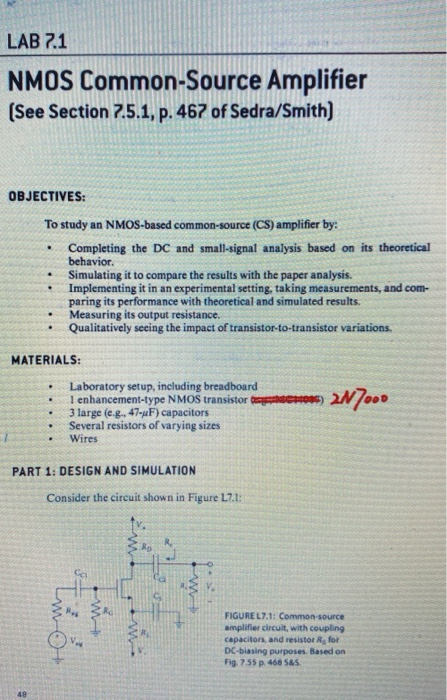 LAB 7.1 NMOS Common-Source Amplifier (See Section | Chegg.com