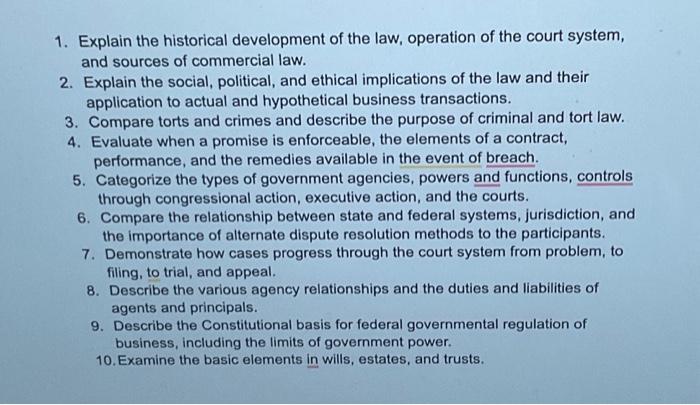 1. Explain the historical development of the law, | Chegg.com