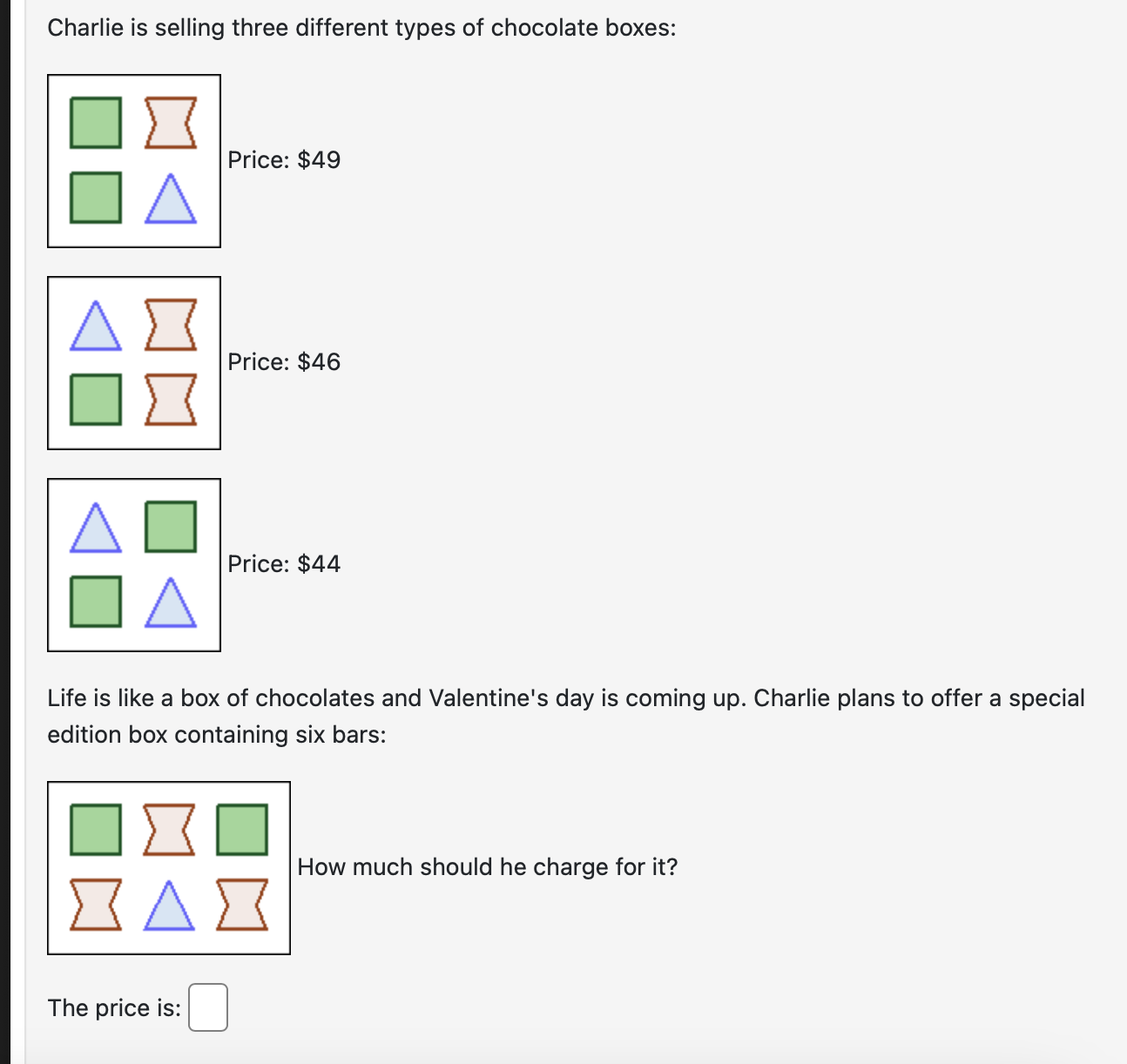 Solved Charlie is selling three different types of chocolate | Chegg.com