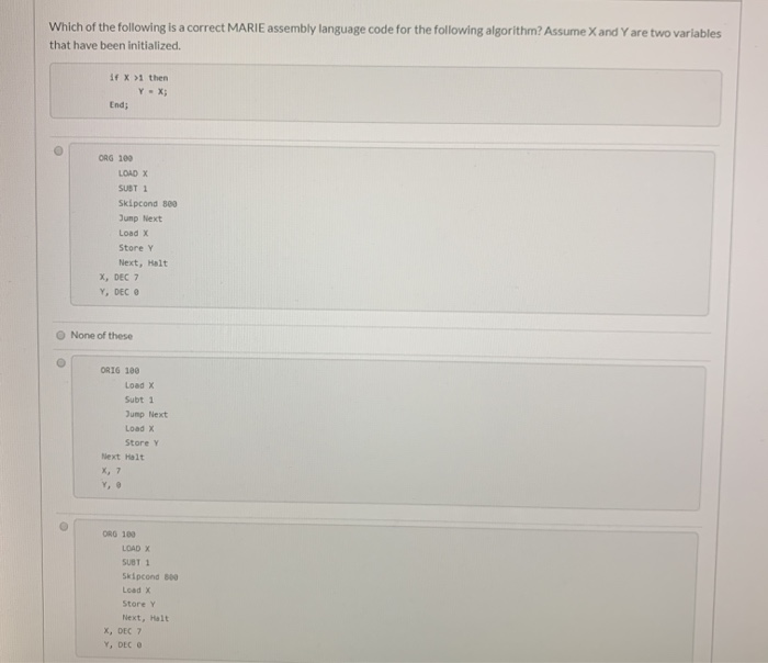 Solved Which of the following is a correct MARIE assembly | Chegg.com