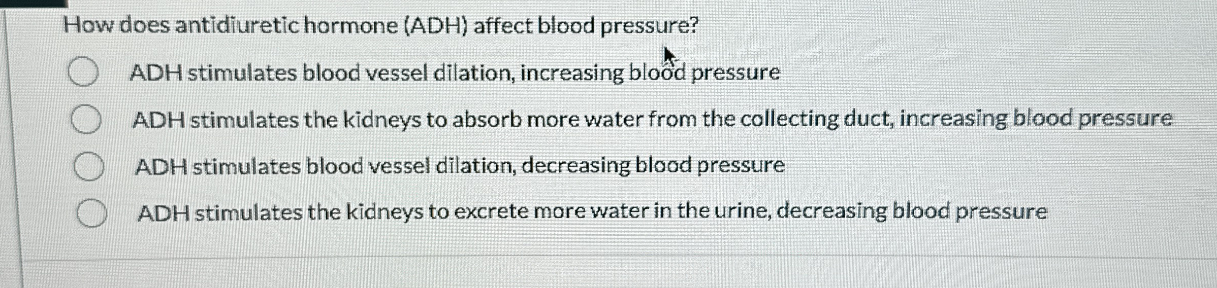 How does antidiuretic hormone (ADH) ﻿affect blood | Chegg.com
