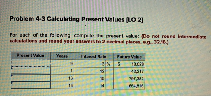 Solved Problem 4-3 Calculating Present Values (LO 2] For | Chegg.com